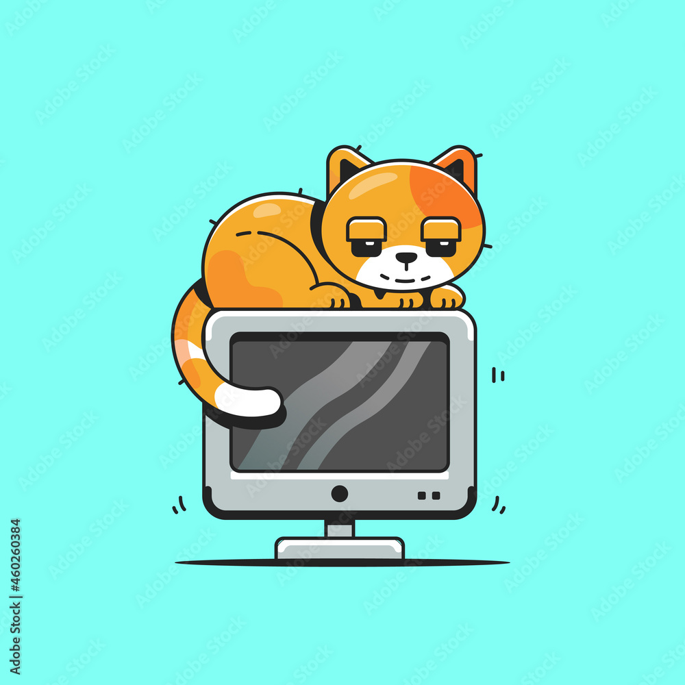 Cute Cat On Computer Cartoon Vector Icon Illustration. Animal ...