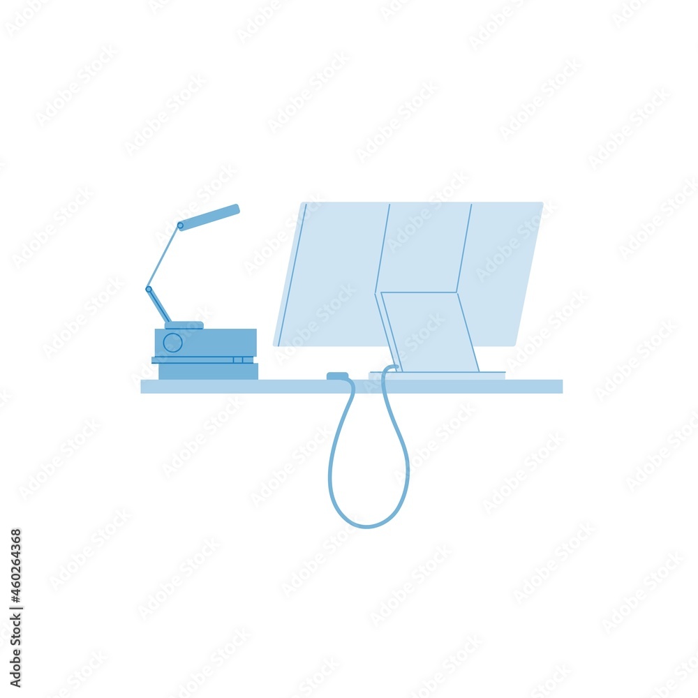 Vector flat cartoon all-in-one desktop PC on work desk isolated on ...