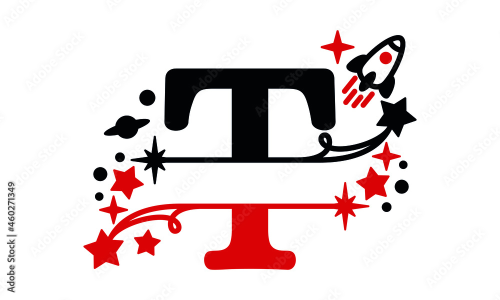 T Alphabet kids split space abstract monogram vector logo template ...
