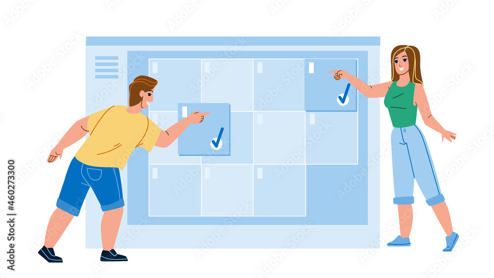Online Appointment App For Planning Event Vector. Man And Woman Using ...