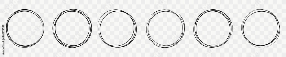 Hand drawn line circle on transparent backdrop. Line art sketch design ...