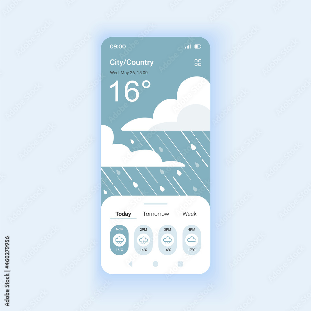 Thunderstorm weather daytime mode smartphone interface vector template ...