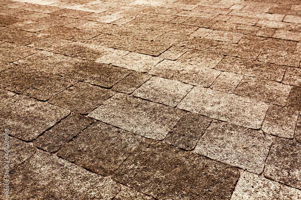 Paving with modern textured paving slabs, similar to natural stone due ...