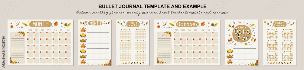 Autumn monthly planner, weekly planner, habit tracker template and ...