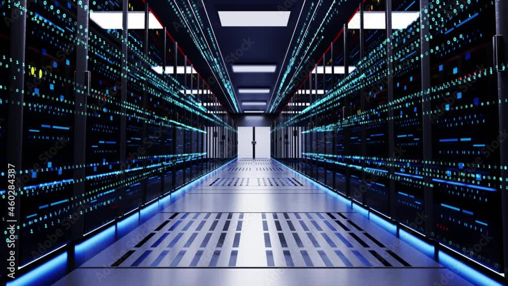 Vidéo Stock Concept of cloud data Flow moving through rack servers ...