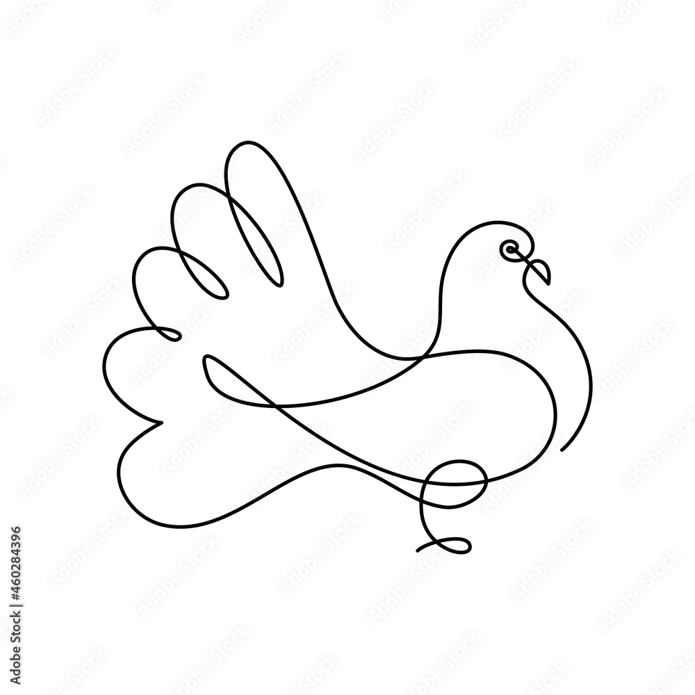 Pigeon in continuous line art drawing style. Fantail pigeon minimalist ...