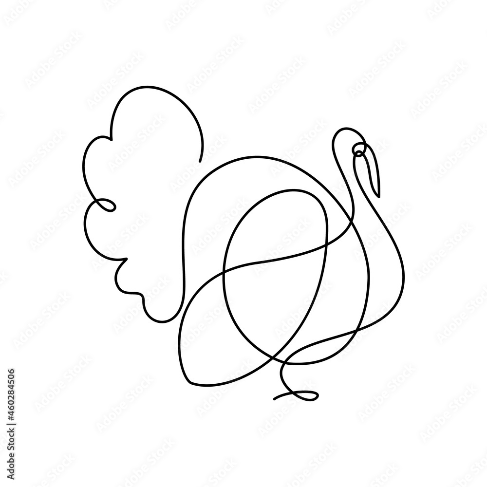 Turkey in continuous line art drawing style. Turkey bird strutting ...