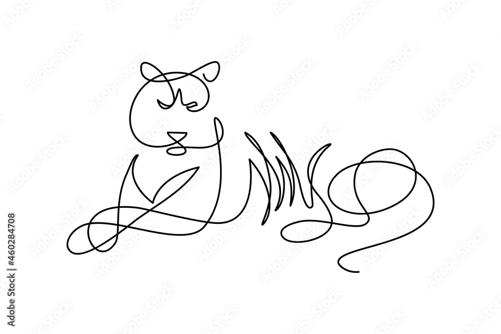 Tiger in continuous line art drawing style. Abstract tiger lying down ...
