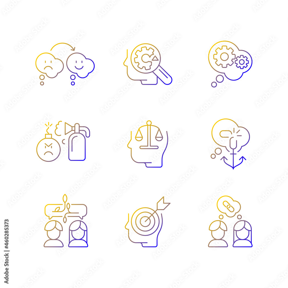 Critical mindset and attitude linear vector icons set. Rational ...
