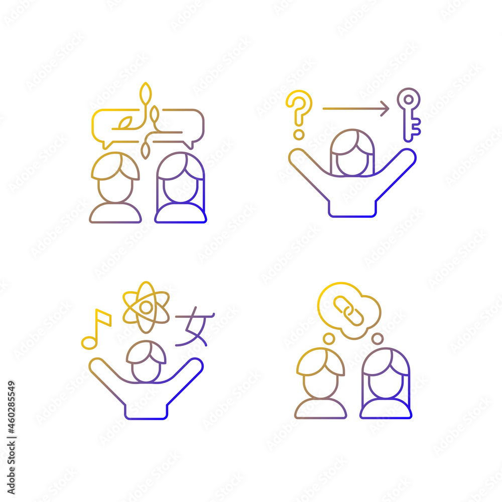 Vecteur Stock Communication skills linear vector icons set. Problem ...