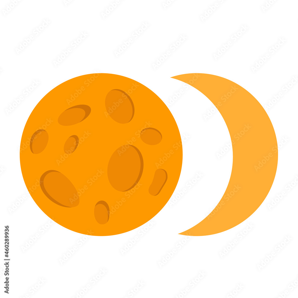 Full yellow Moon with Craters. Crescent moon . Illustration in cartoon ...