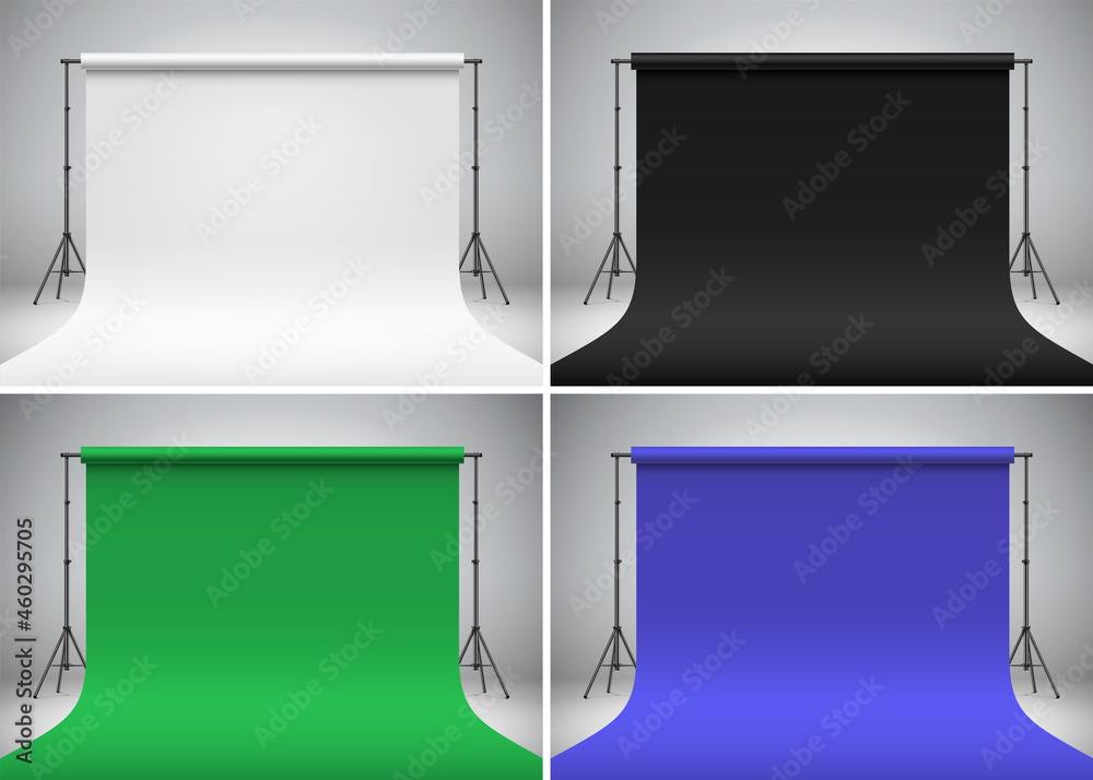 Chroma key shooting setup standing on a grey background. Set of ...