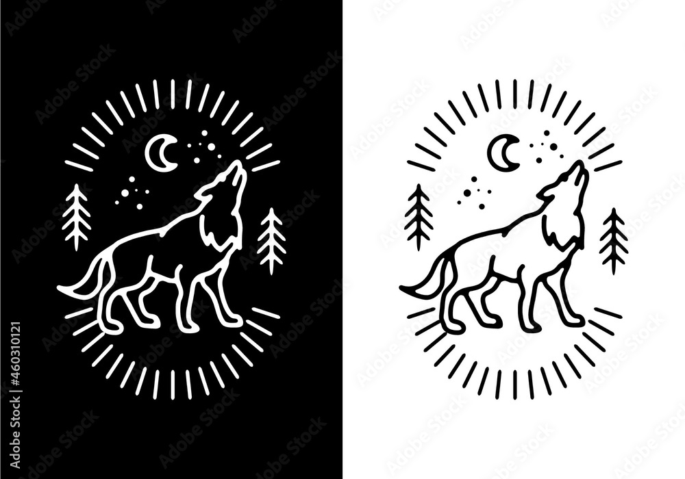 Black and white color of wolf line art Stock Vector | Adobe Stock
