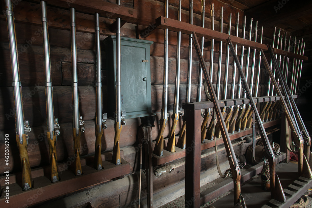 Vintage Flint Lock, Muzzle Loaded, Black Powder, Firearms in an Armory ...