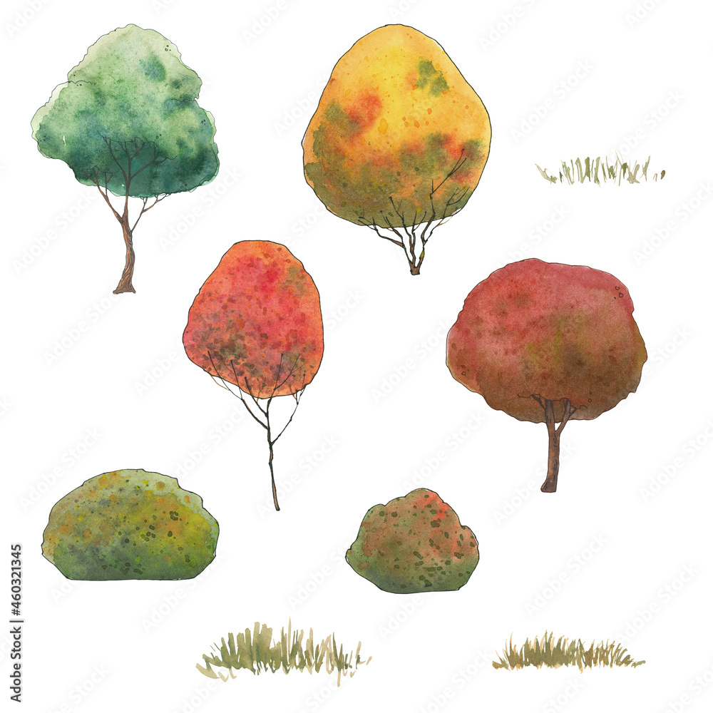 Cottagecore fall clipart, Watercolor forest clip art, Farm landscape ...