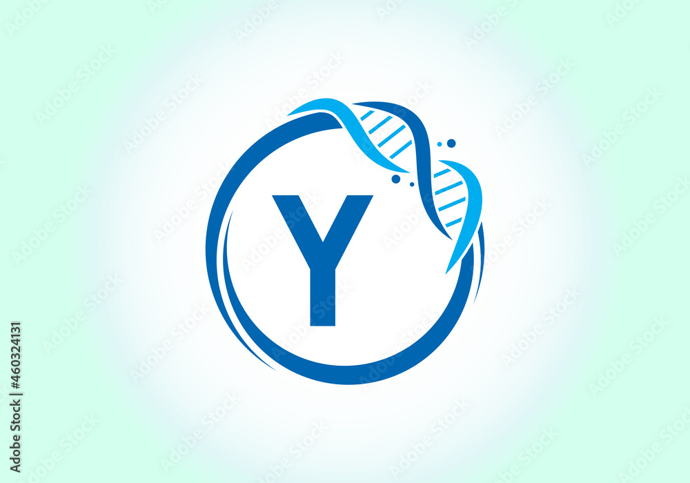 Vetor de Letter Y monogram alphabet in a circle with DNA. Genetics logo ...