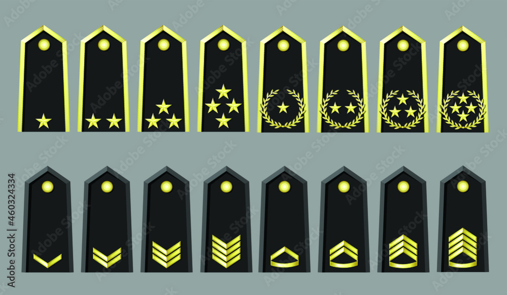 Collection of military ranks isolated on white background, vector ...