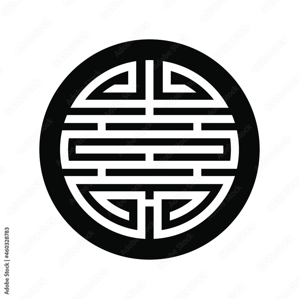 Vintage Symmetrical Asian Pattern on white background. Black round ...