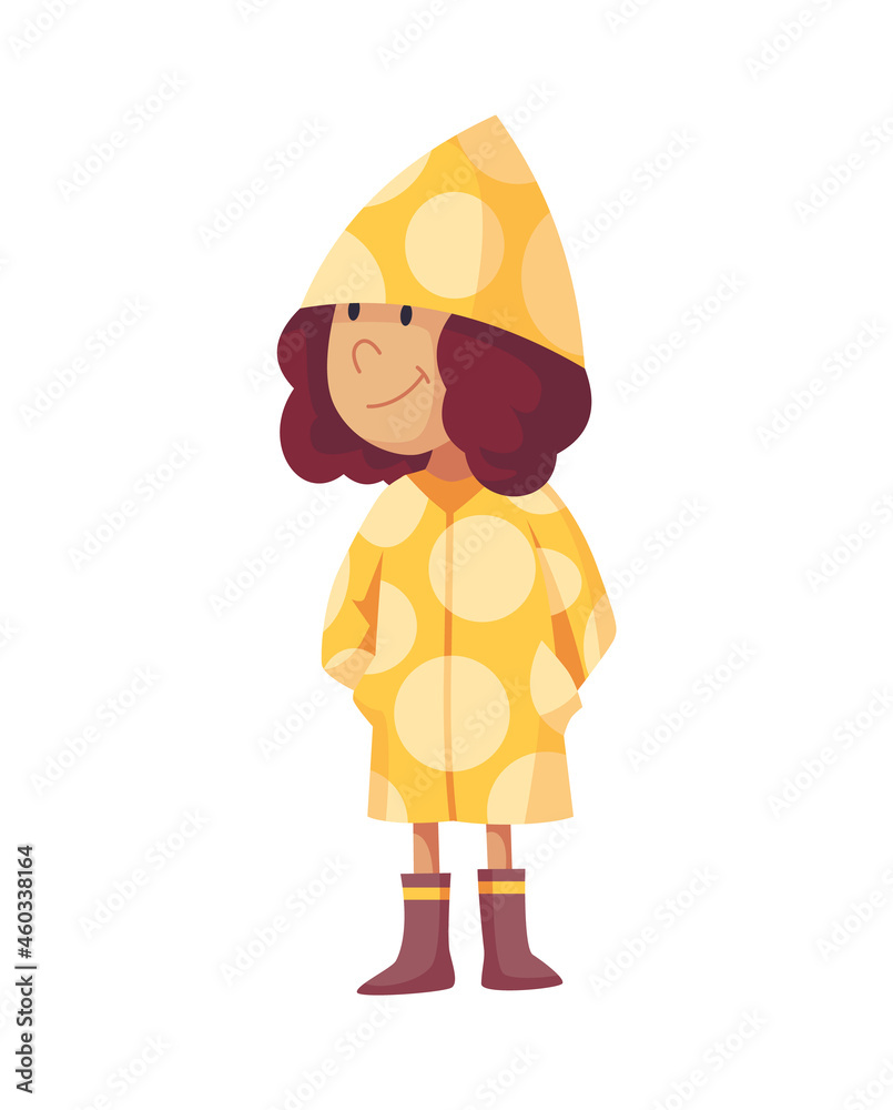Bad windy rainy weather funny cartoon people icon. Girl in raincoat and ...