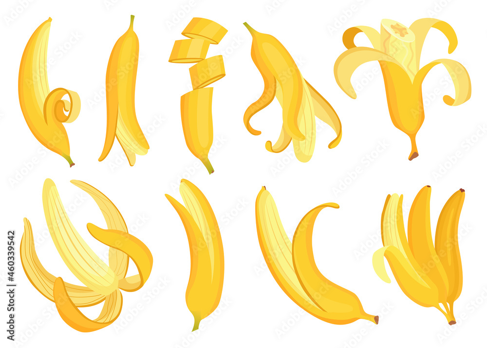 Cartoon bananas. Tropical fruits, banana snack or vegetarian nutrition ...