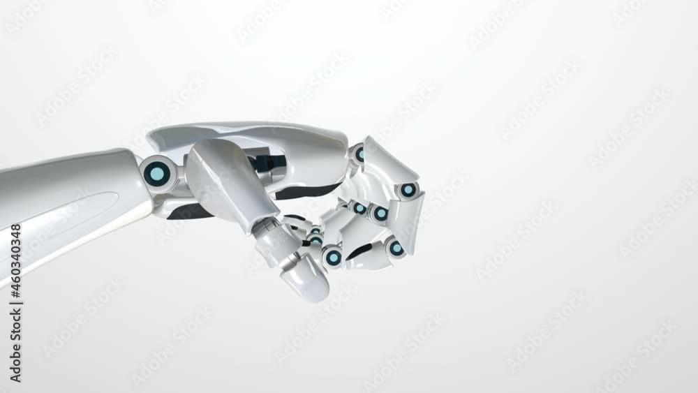 Animation of 3D robotic hand pointing a finger on a white background ...