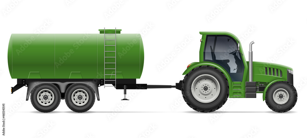 Tractor with tank vector illustration view from side. Agricultural ...