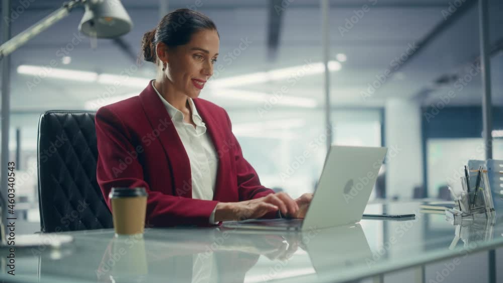 Successful Caucasian Businesswoman in Perfectly Stylish Suit Working on ...