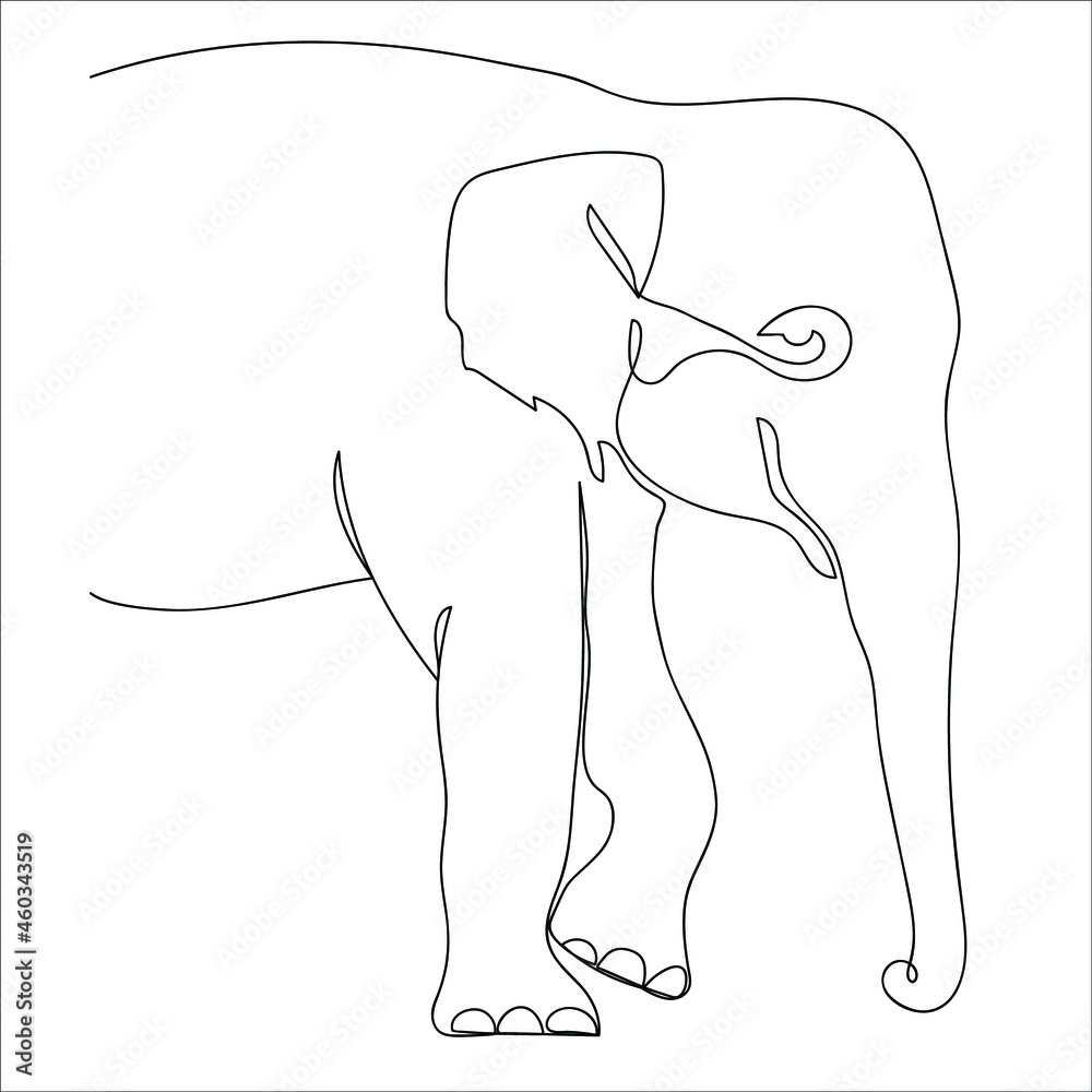 Continuous one line drawing of elephant, Vector illustration line art ...