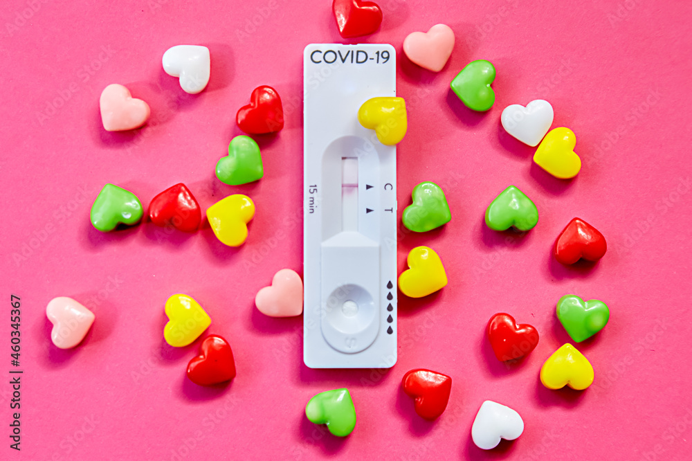 multy-colored herts and Fast and simple Self-Test the COVID-19 Antigen ...