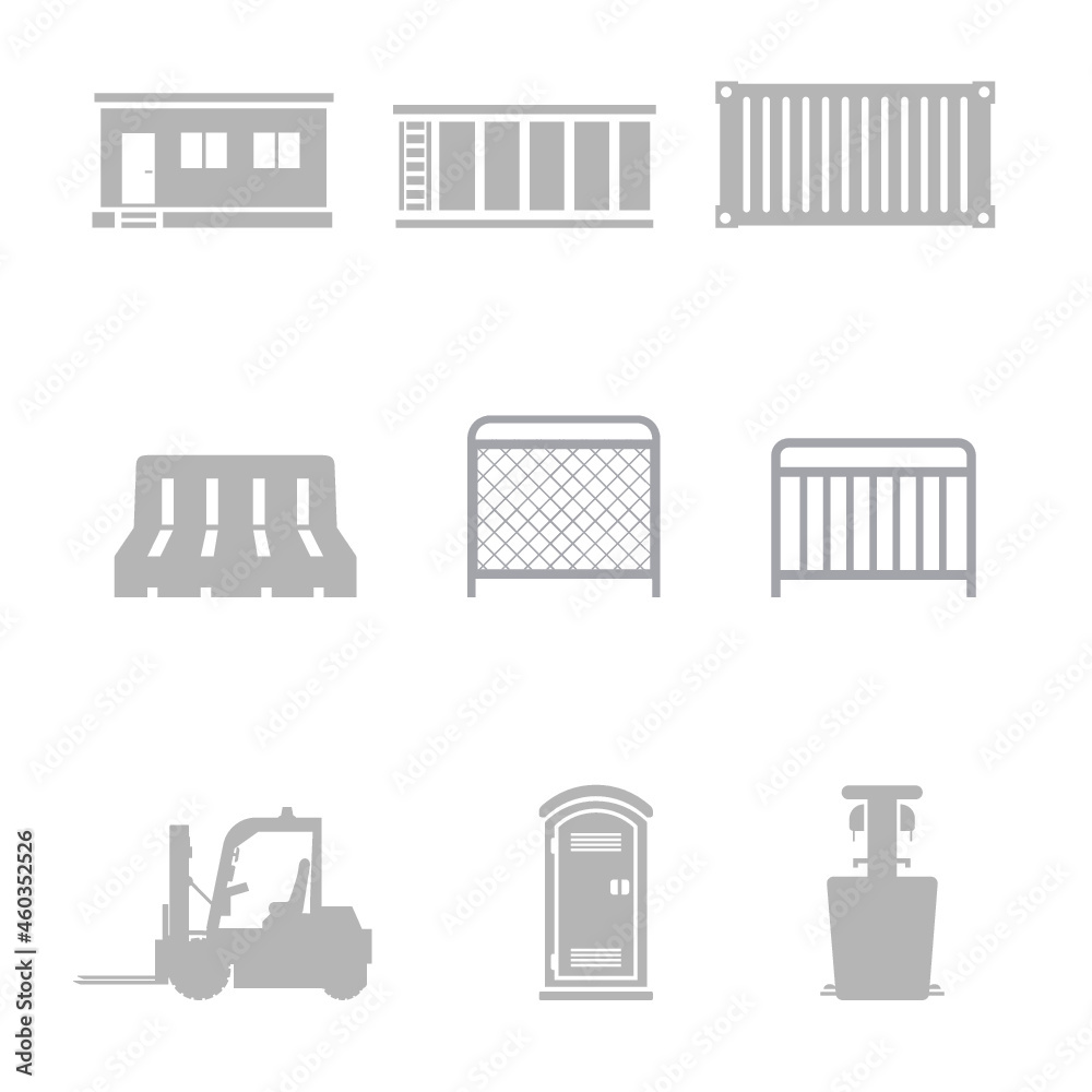 Construction equipment icons / graphics - mobile office - roll off open ...