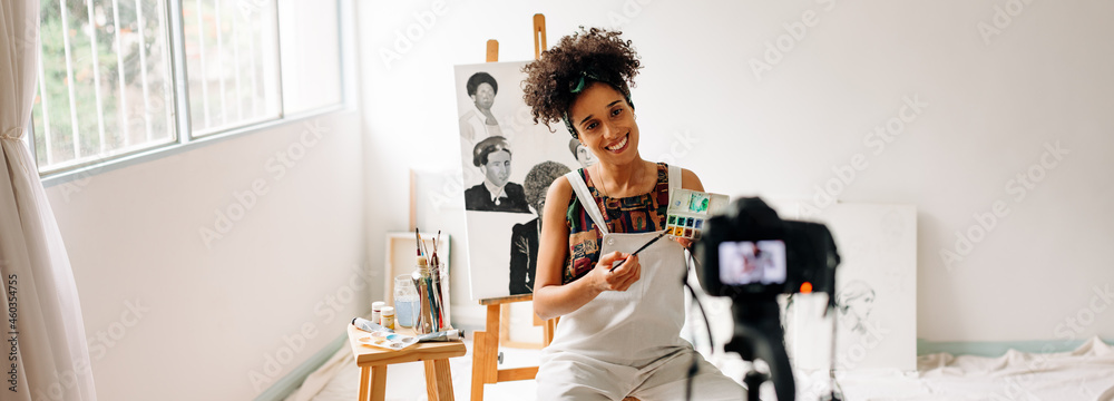 Art painter live streaming from her studio Stock Photo | Adobe Stock