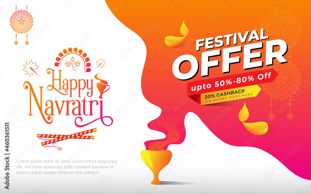 Happy Navratri Festival Offer Background Template Design Stock Vector ...