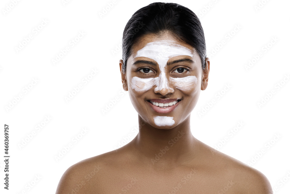 Young indian woman with a cleansing mask applied on her face Stock ...