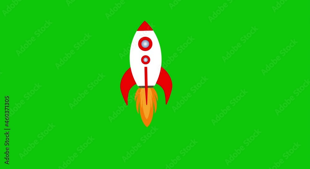 Cartoon rocket take off on green screen background. Spaseship astronave ...