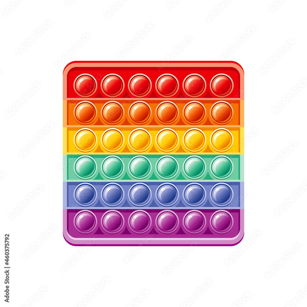 Fidget toy. Popit sensory vector toy. Rainbow square popular pop it. 3d ...