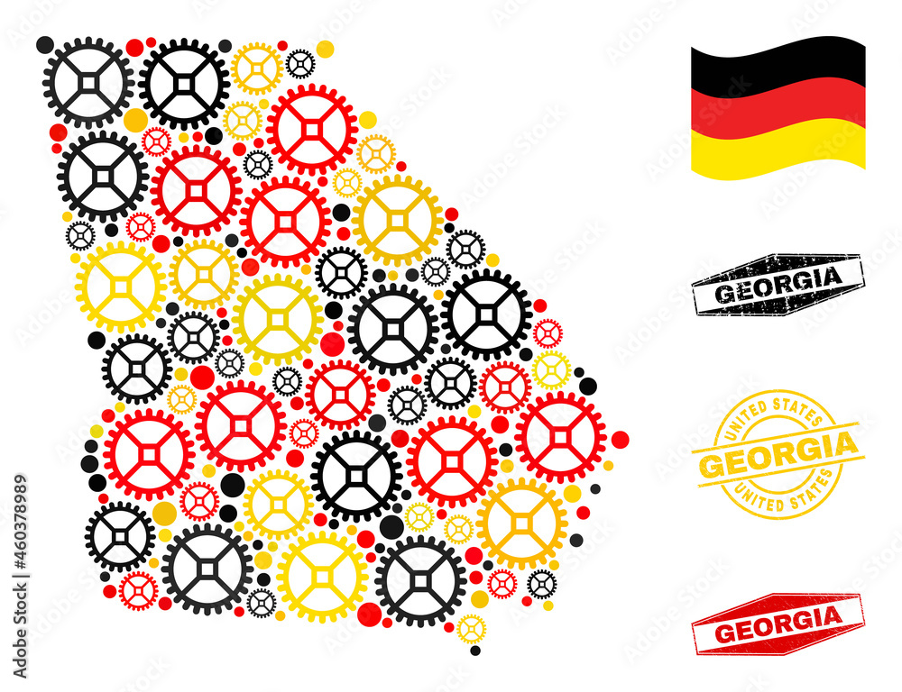 Repair workshop Georgia State map collage and stamps. Vector collage is ...