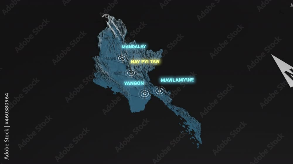 Seamless looping animation of the 3d terrain map at nighttime of ...