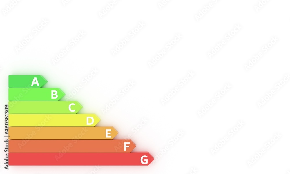 Energy efficiency class rating. Isometric colors labels. Certification ...