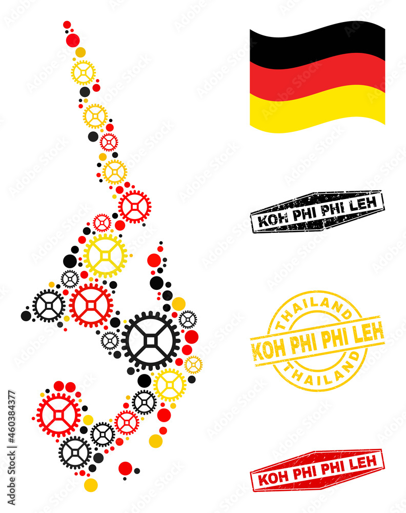 Gear Koh Phi Leh map collage and stamps. Vector collage is designed ...