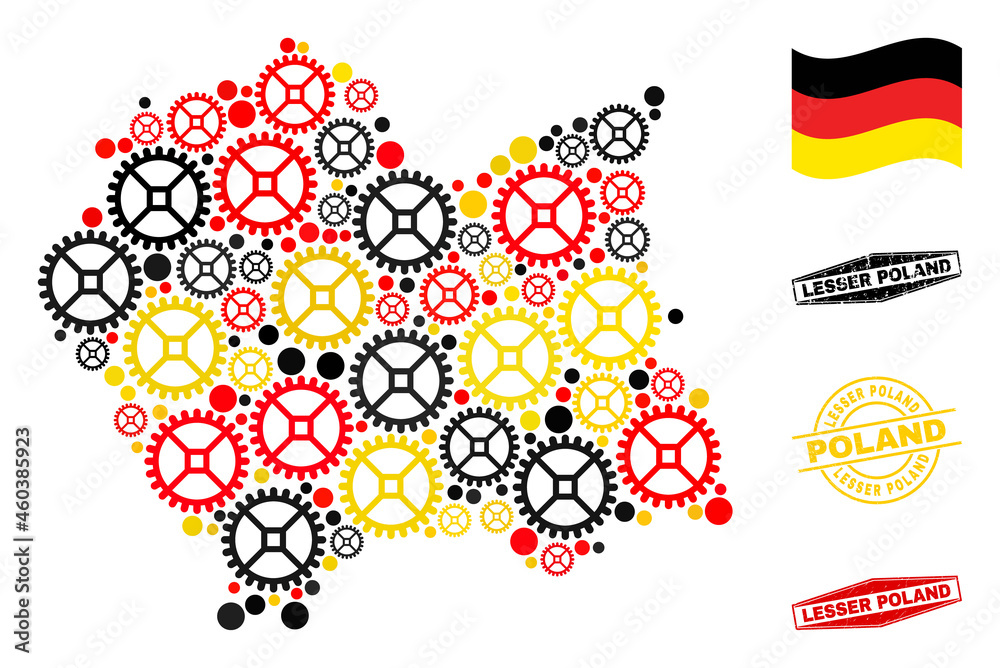 Mechanics Lesser Poland Voivodeship map collage and stamps. Vector ...