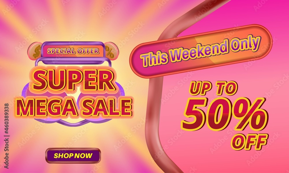 Super mega sale banner promotion template with editable text and 3d ...