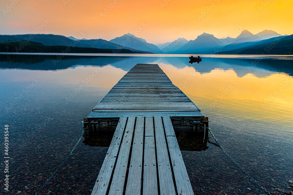 Floating Pier Extending Onto Lake McDonald at Apgar, Glacier National ...