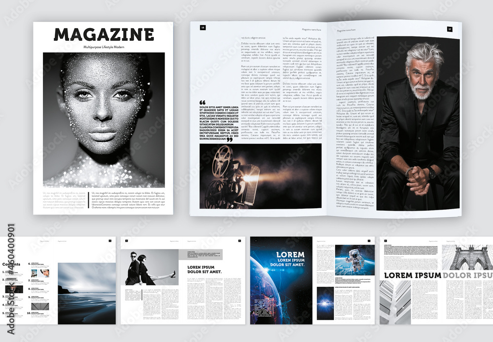 Multipurpose Black and Grey Magazine Stock Template | Adobe Stock