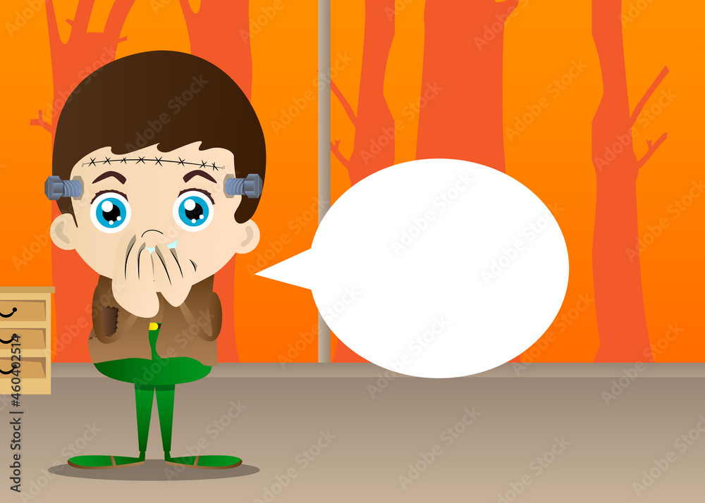 Kids dressed for Halloween with hands over mouth. Vector cartoon ...