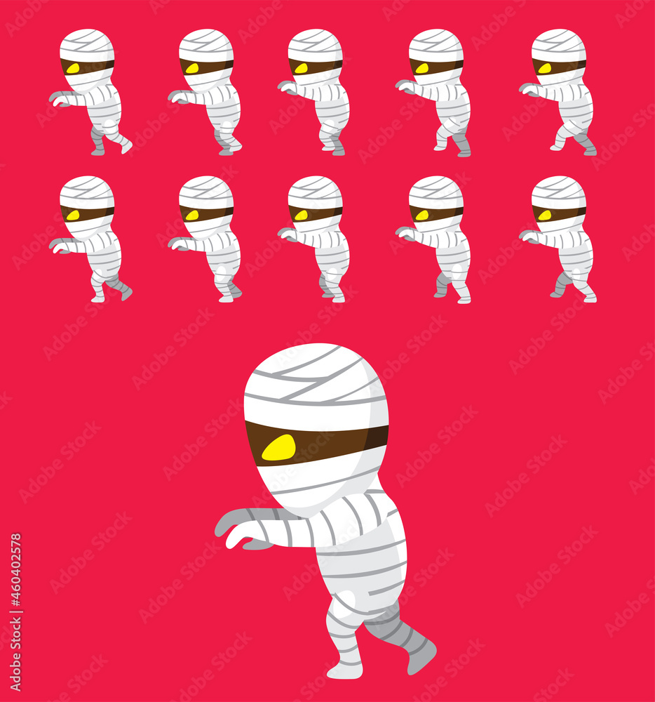 Cute Halloween Character Animation Mummy Walking Side View Cartoon ...