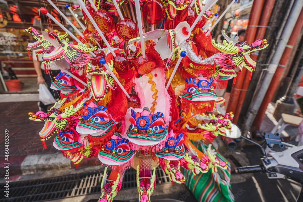 Colorful chinese dragon puppet toy made from paper in chinatown. Stock ...