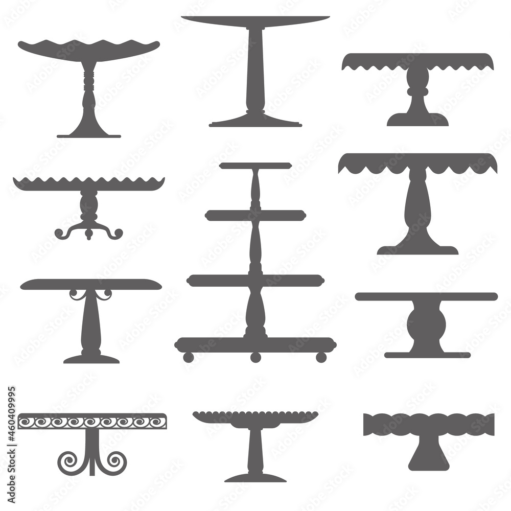 Set of cake stands in flat icon style. Empty trays for fruit and ...