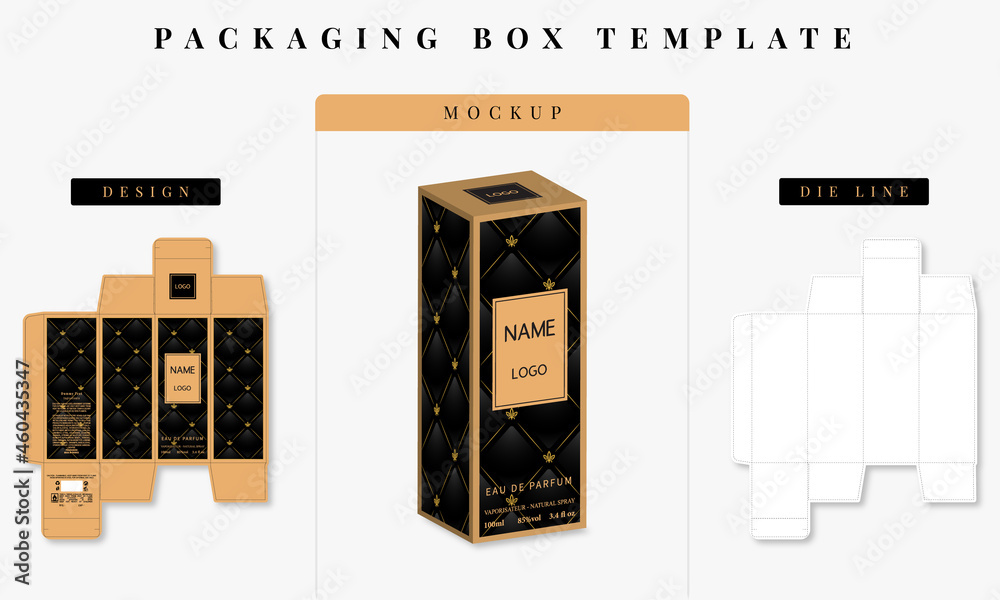 luxury Perfume Packaging design, box design template, Box die line, 3d ...