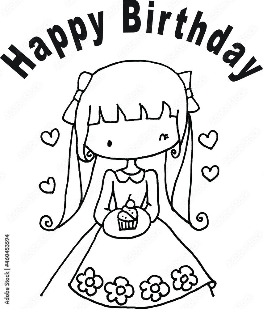 Cartoon little princess holding birthday cake happy birthday card Stock ...