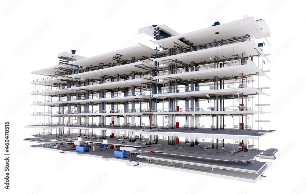 Conceptual visualization of the BIM model supporting frame and HVAC ...